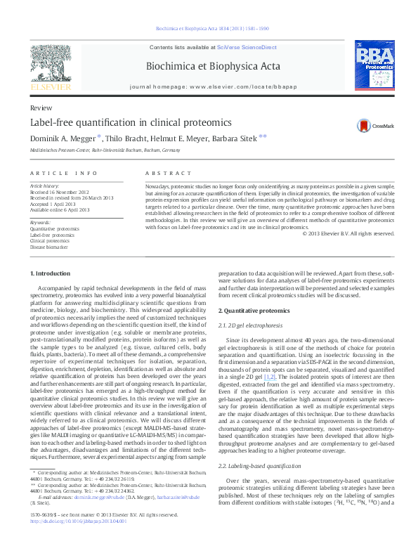 (PDF) Label-free quantification in clinical proteomics
