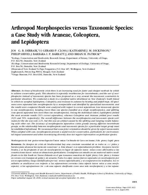 (PDF) Arthropod morphospecies versus taxonomic species: a case study with Araneae, Coleoptera ...