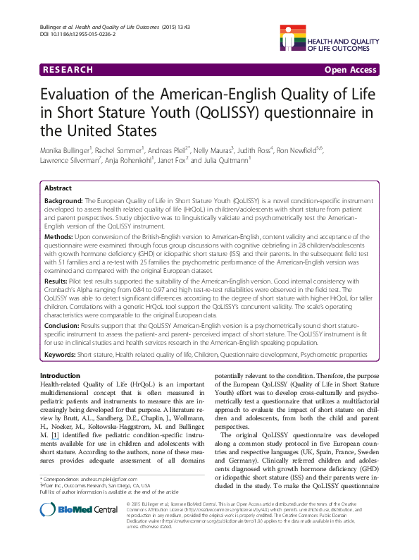 (PDF) Evaluation of the American-English Quality of Life in Short ...
