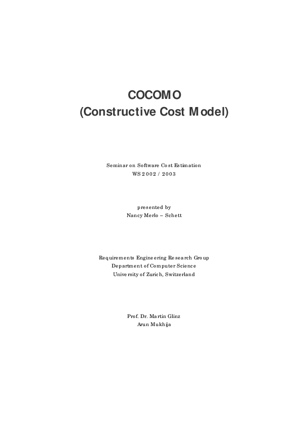 Pdf Cocomo Constructive Cost Model