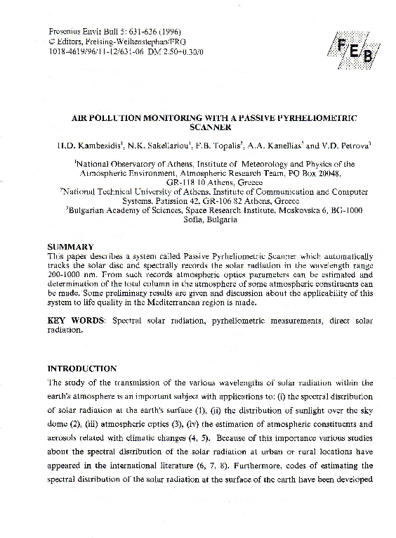 (PDF) Air pollution monitoring with a passive pyrheliometric scanner