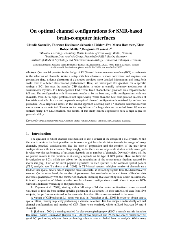 (PDF) On Optimal Channel Configurations for SMR-based Brain–Computer Interfaces