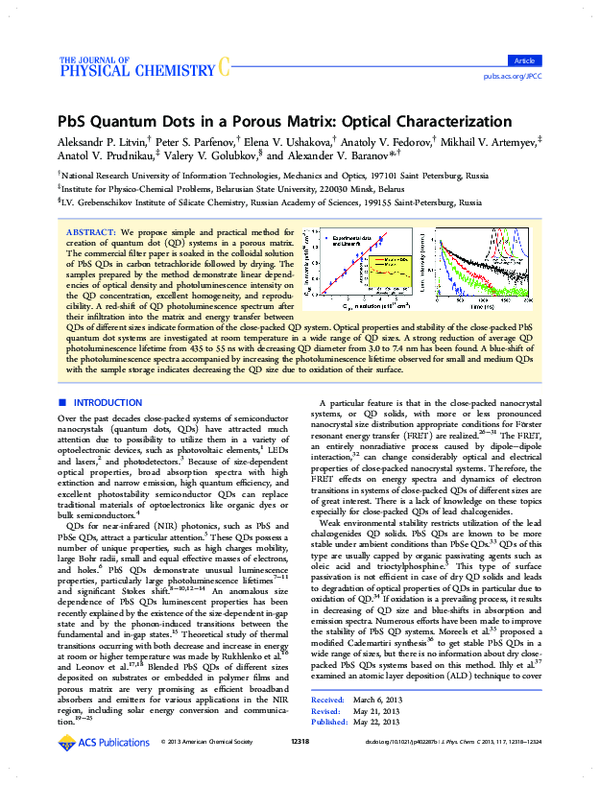 (PDF) PbS Quantum Dots in a Porous Matrix: Optical Characterization