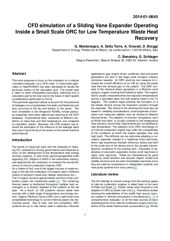 (PDF) CFD Simulation of a Sliding Vane Expander Operating Inside a Small Scale ORC for Low ...
