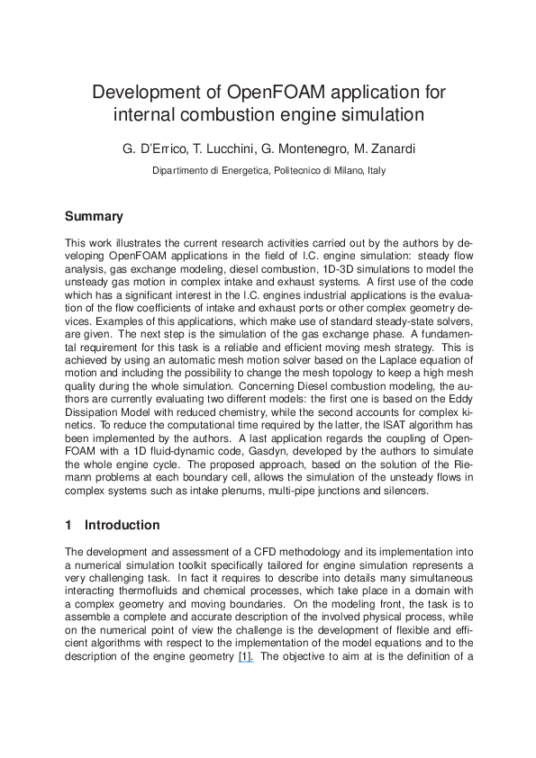 Pdf Openfoam For Internal Combustion Engine Simulations