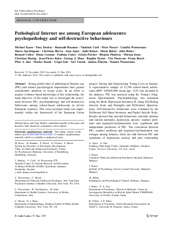 (PDF) Pathological Internet use among European adolescents ...
