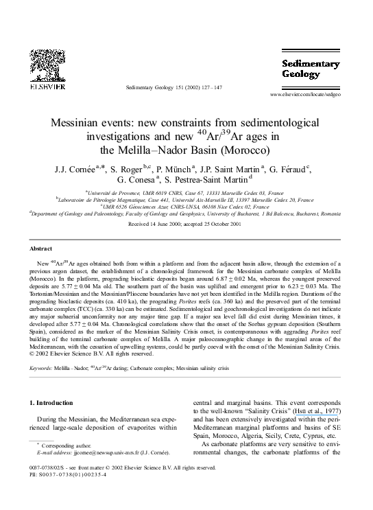 (PDF) Messinian events: new constraints from sedimentological ...