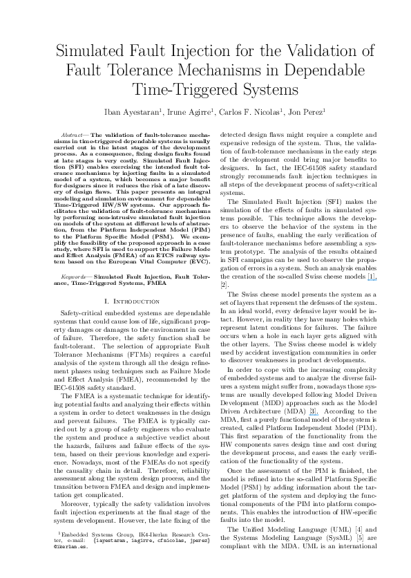 (PDF) Simulated Fault Injection for the Validation of Fault Tolerance Mechanisms in Dependable ...
