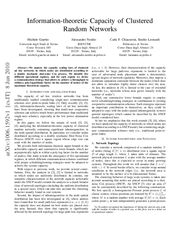 (PDF) Information-Theoretic Capacity of Clustered Random Networks