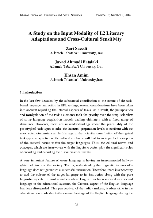 (PDF) A Study on the Input Modality of L2 Literary Adaptations and Cross-Cultural Sensitivity