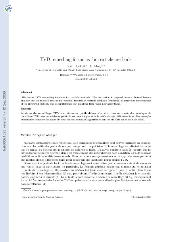 (PDF) TVD remeshing formulas for particle methods | Georges-henri ...