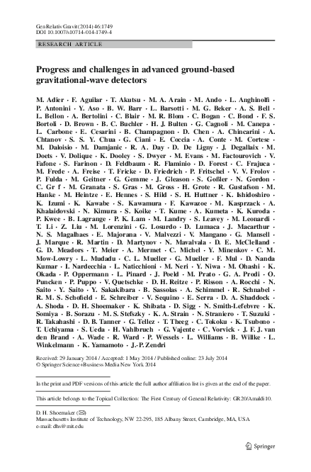 Pdf Progress And Challenges In Advanced Ground Based Gravitational Wave Detectors Deepak