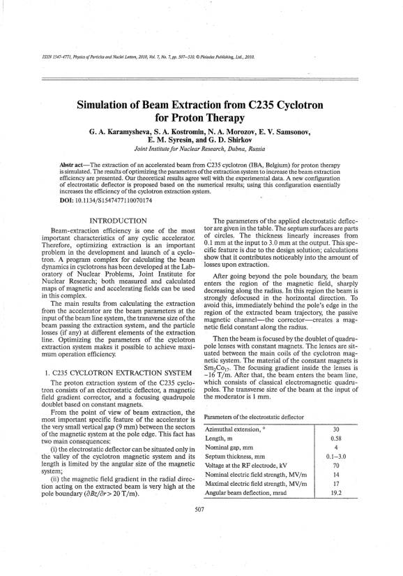 (PDF) Simulation of beam extraction from C235 cyclotron for proton therapy