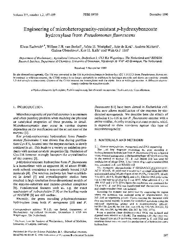 (PDF) Engineering of microheterogeneity-resistant p-hydroxybenzoate ...