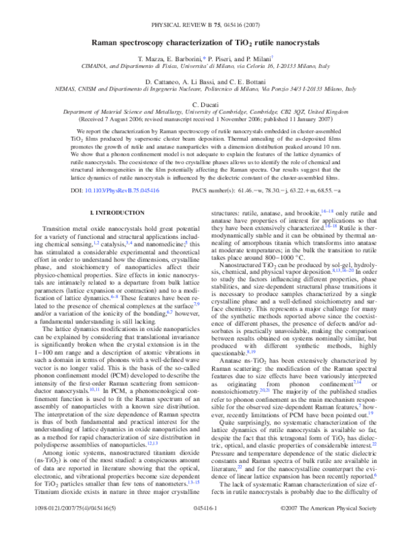 (PDF) Raman spectroscopy characterization of TiO_ {2} rutile nanocrystals