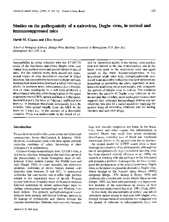 (PDF) Studies on the pathogenicity of a nairovirus, Dugbe virus, in ...