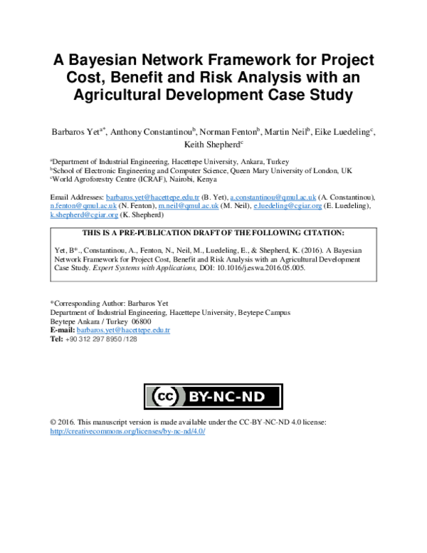 (PDF) A Bayesian Network Framework for Project Cost, Benefit and Risk ...