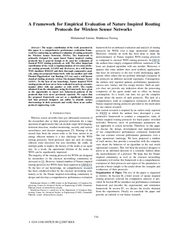 (PDF) A framework for empirical evaluation of nature inspired routing ...