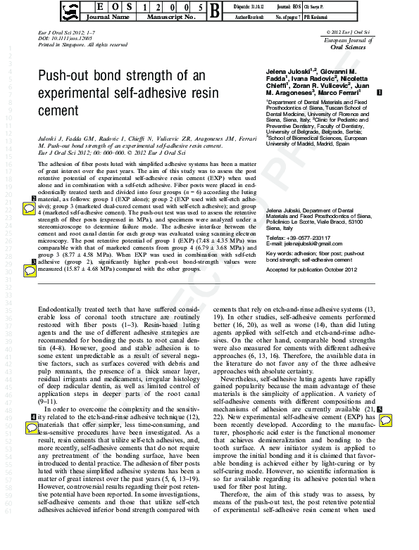 (PDF) Push-out bond strength of an experimental self-adhesive resin cement