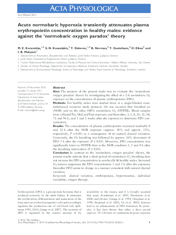 (PDF) Acute normobaric hyperoxia transiently attenuates plasma ...