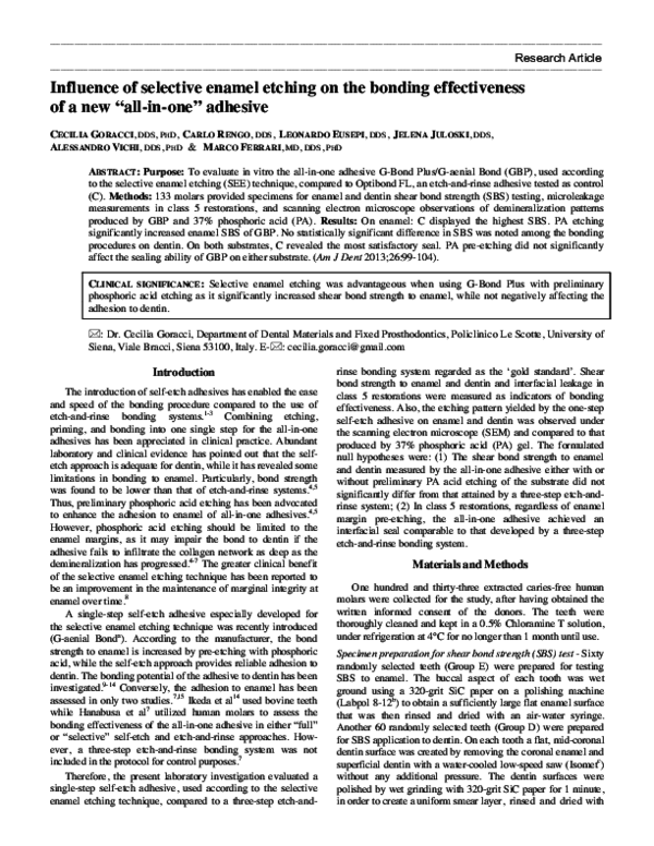 Pdf Influence Of Selective Enamel Etching On The Bonding