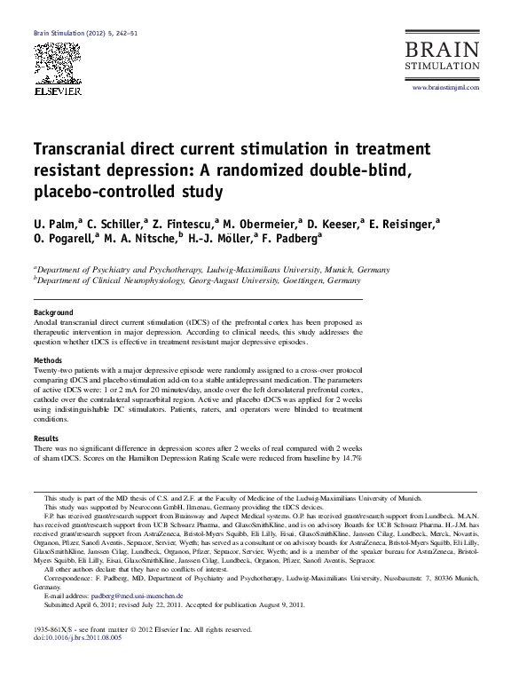 (PDF) Evaluation of Sham Transcranial Direct Current Stimulation for Randomized, Placebo ...