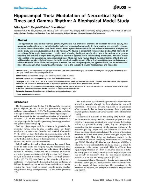 (PDF) Hippocampal Theta Modulation of Neocortical Spike Times and Gamma Rhythm: A Biophysical ...