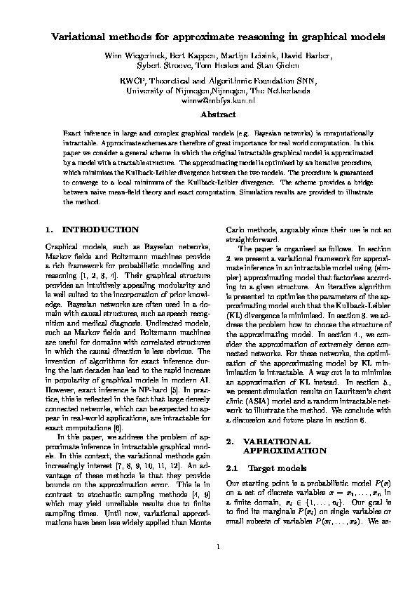 Pdf Variational Methods For Approximate Reasoning In Graphical Models