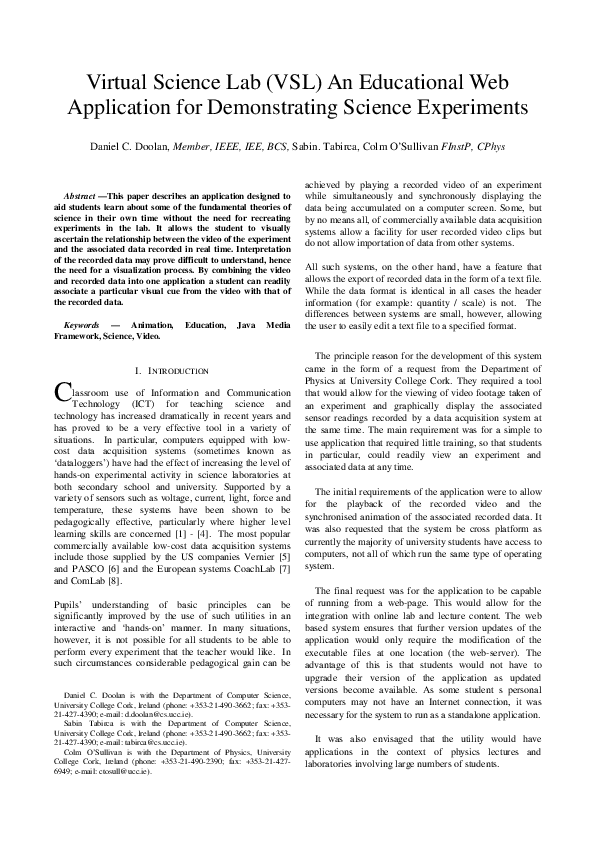 (PDF) Virtual Science Lab (VSL) An Educational Tool for Demonstrating Science Experiments