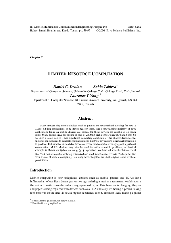 (PDF) Limited Resource Computation