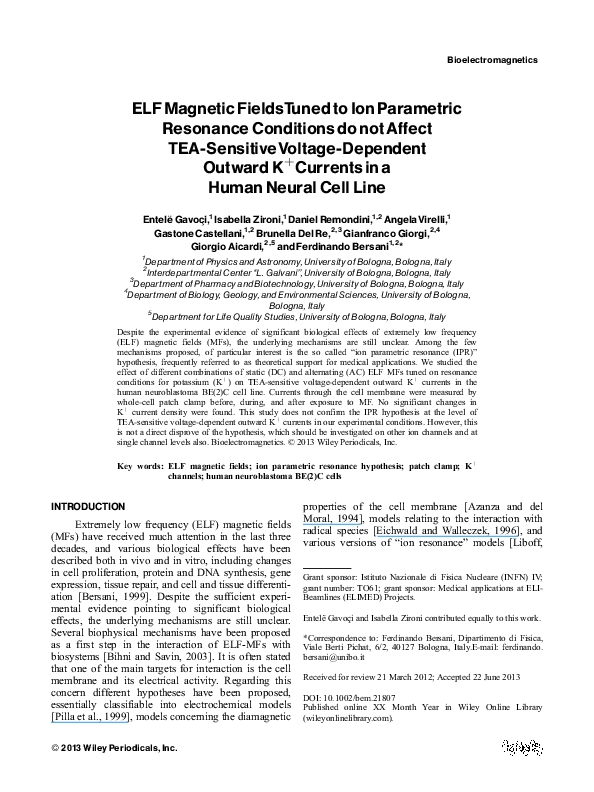 (PDF) ELF magnetic fields tuned to ion parametric resonance conditions ...