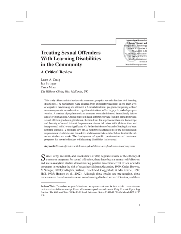 Pdf Treating Sexual Offenders With Learning Disabilities In The Community A Critical Review