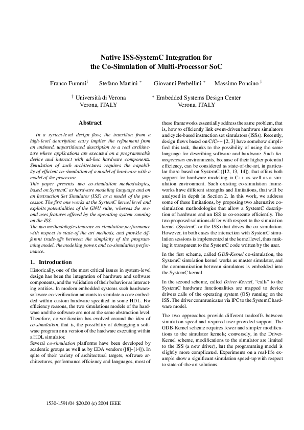 Pdf Native Iss Systemc Integration For The Co Simulation Of Multi