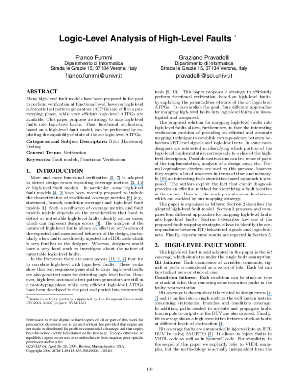 (PDF) Logic-level analysis of high-level faults