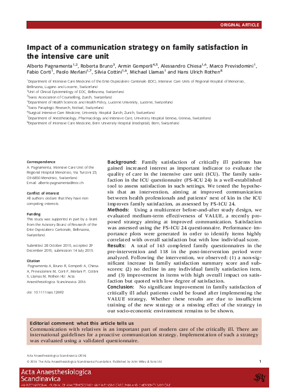 (PDF) Impact of a communication strategy on family satisfaction in the ...