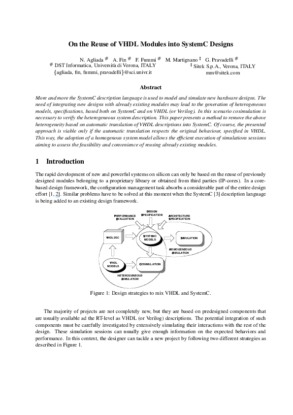 Pdf On The Reuse Of Vhdl Modules Into Systemc Designs