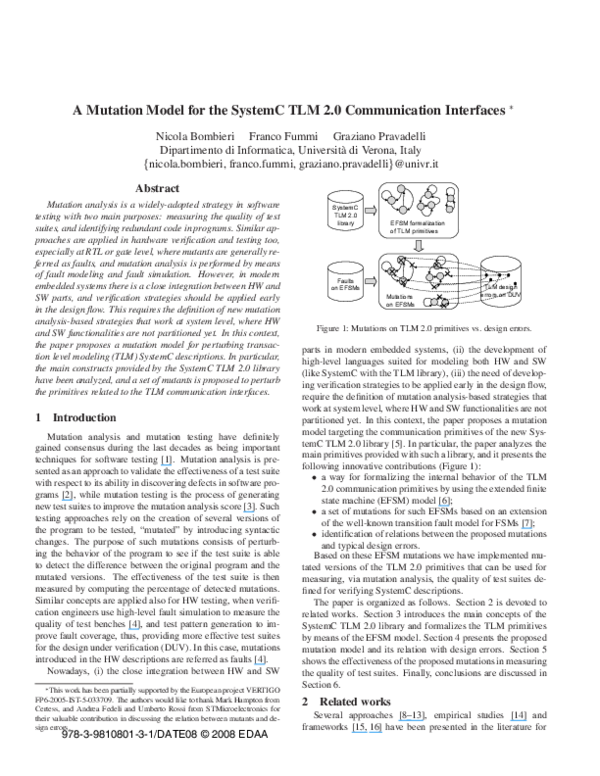 (PDF) A mutation model for the SystemC TLM 2.0 communication interfaces