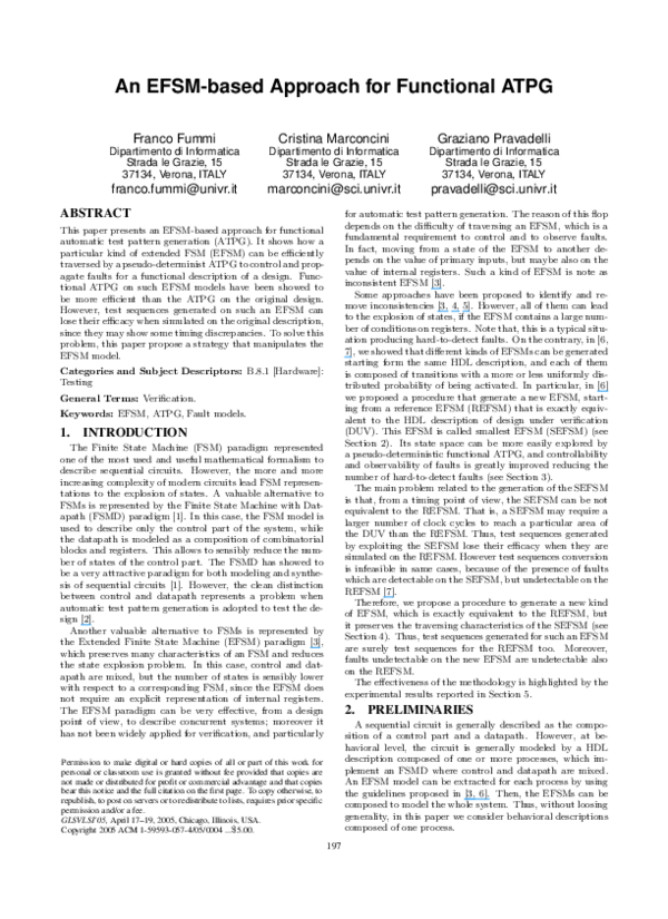 Pdf An Efsm Based Approach For Functional Atpg