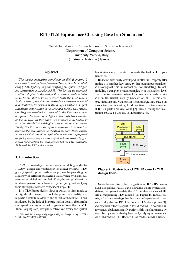Pdf Rtl Tlm Equivalence Checking Based On Simulation