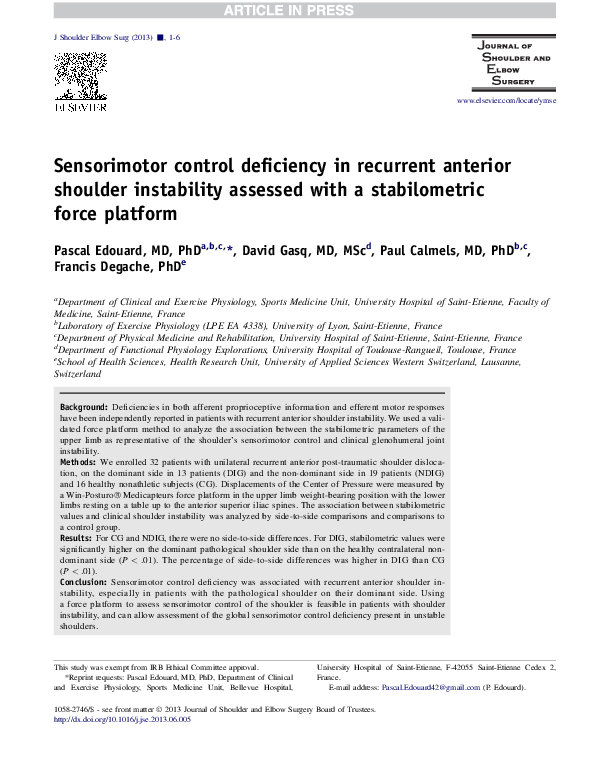 (PDF) Sensorimotor control deficiency in recurrent anterior shoulder instability assessed with a ...