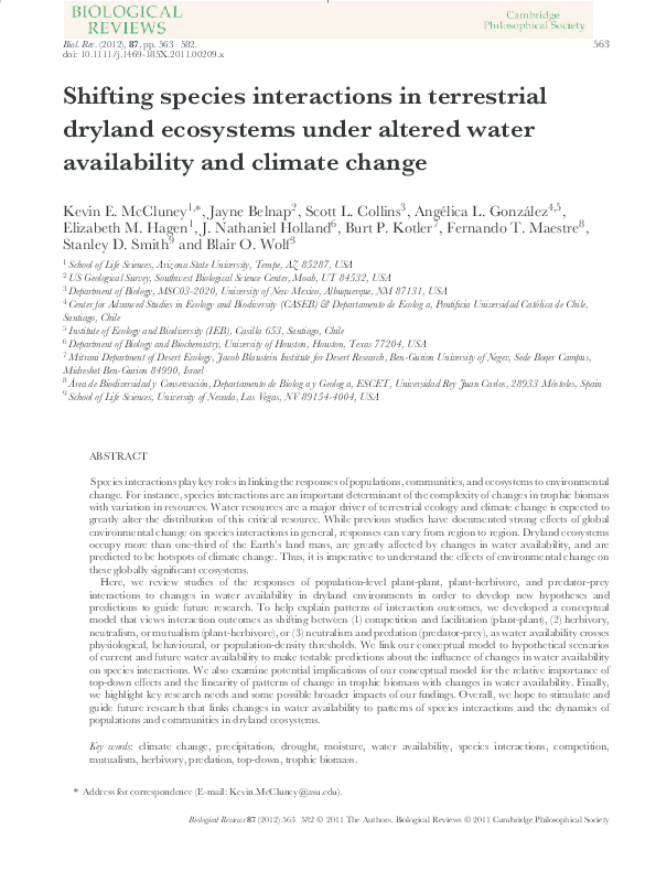 (PDF) Shifting species interactions in terrestrial dryland ecosystems ...