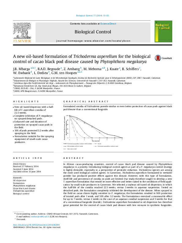 Pdf A New Oil Based Formulation Of Trichoderma Asperellum For The Biological Control Of Cacao