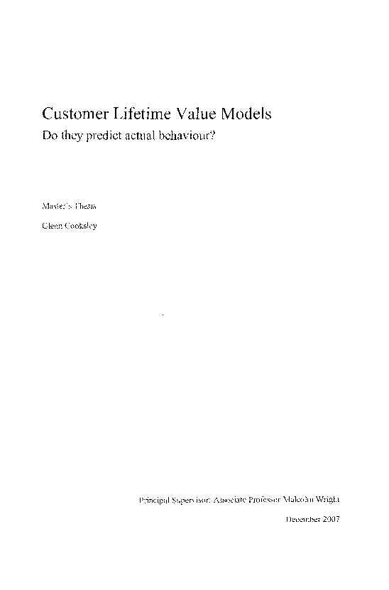 Pdf Customer Lifetime Value Models Do They Predict Actual Behaviour