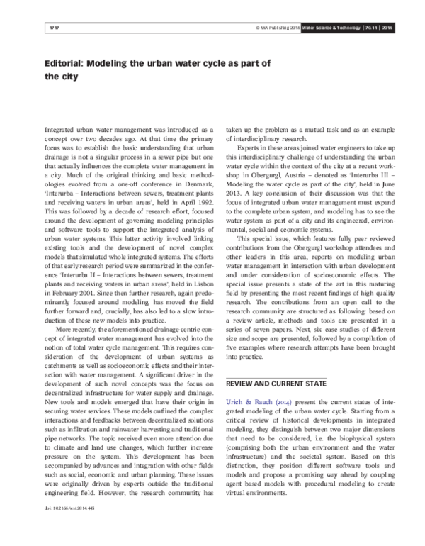 (PDF) Modeling the urban water cycle as part of the city