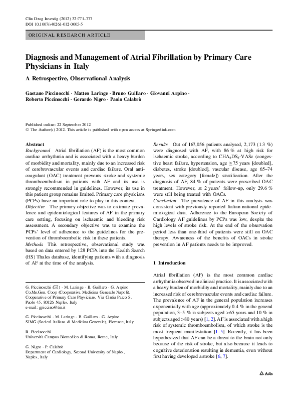 (PDF) Diagnosis and Management of Atrial Fibrillation by Primary Care ...