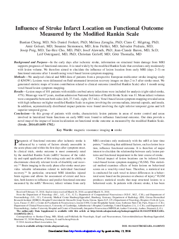 (PDF) Influence of Stroke Infarct Location on Functional Outcome ...