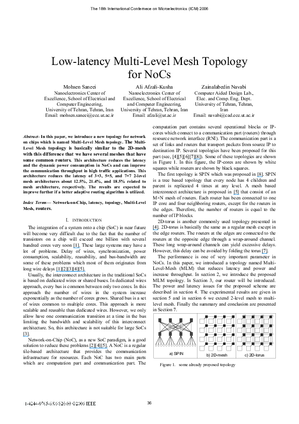 Pdf Low Latency Multi Level Mesh Topology For Nocs Ali Afzali Kusha