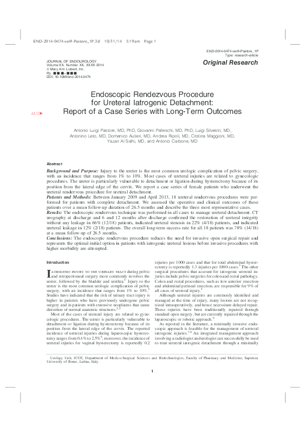 (PDF) Endoscopic Rendezvous Procedure for Ureteral Iatrogenic ...