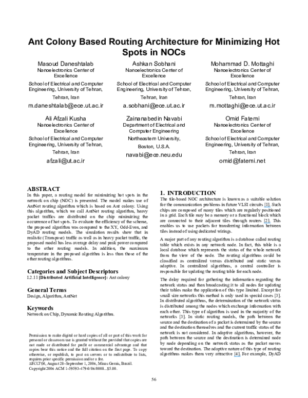 (PDF) Ant colony based routing architecture for minimizing hot spots in NOCs