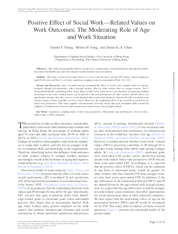 (PDF) Positive Effect of Social Work--Related Values on Work Outcomes ...